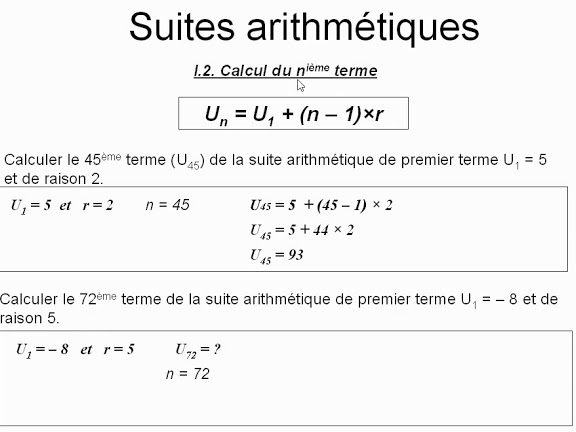 Exemples de formules de suites arithmétiques et géométriques